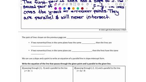 Equations of Parallel and Perpendicular Lines Notes, Worksheet, Video ...