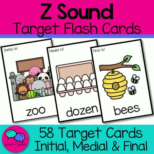 Z Sound Articulation Target Cards - Articulation - Apraxia - Phonology