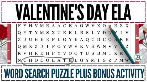 Middle School ELA English Valentine’s Day Fun Activity: Word Search