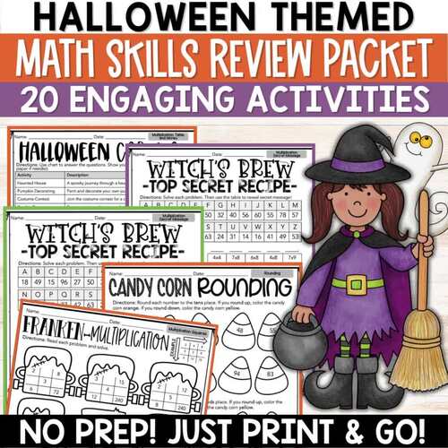 Halloween Math Worksheets & Activities Halloween Math Review Packet 3rd ...