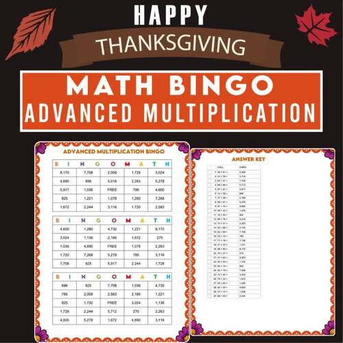 Multiplication Bingo Games - Thanksgiving Advanced MultiplicationBingo Math