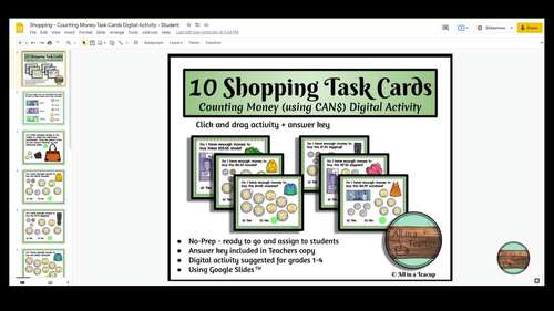 Counting Canadian Money Shopping Digital Task Cards Activity by All in ...