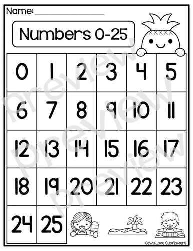 Summer Number Order (0-25) | Trace, Cut, and Glue Practice Worksheets