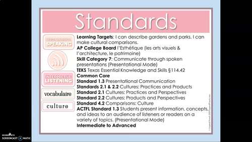 French Park Garden Presentational Speaking Performance Task No Prep