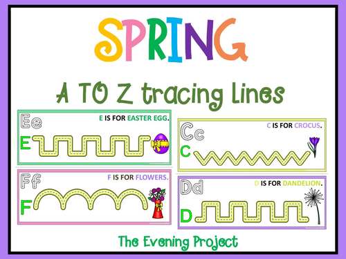 Spring A TO Z tracing lines cards for Spec. Ed, preschool, K +/fine motor