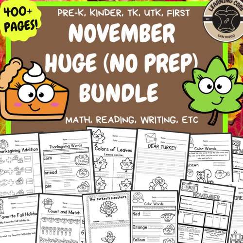 Huge November Bundle - Math, Reading, Writing for PreK, Kindergarten, First