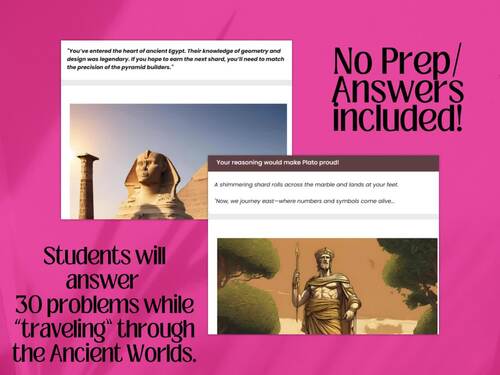 End-of-Year Digital Escape Room, 6th Grade Math Review Ancient World Themed