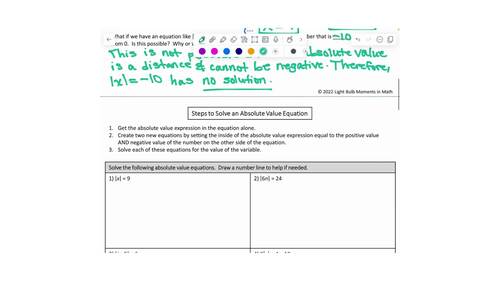 Solving Absolute Value Equations Guided Notes, Practice Worksheet, and ...
