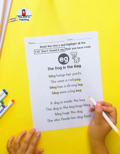 CVC Short Vowel E Reading Comprehension Passage by The Joy in Teaching