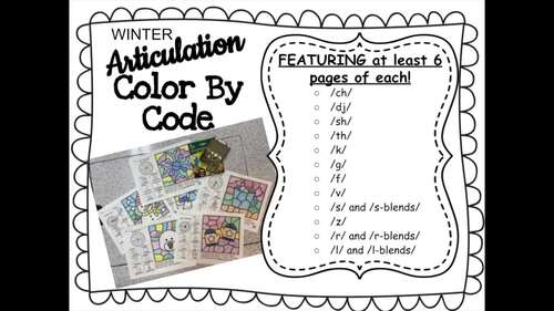 Winter Articulation Color by Code: sh, ch, dj, th, f, v, k, g, s, l, r ...