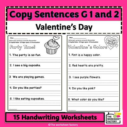 Valentine's Day Copy the Sentences Worksheets by The worksheet factory