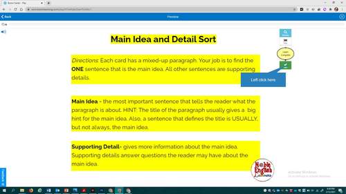 Main Idea and Detail Sort Interactive Self-checking Boom ™️ Cards