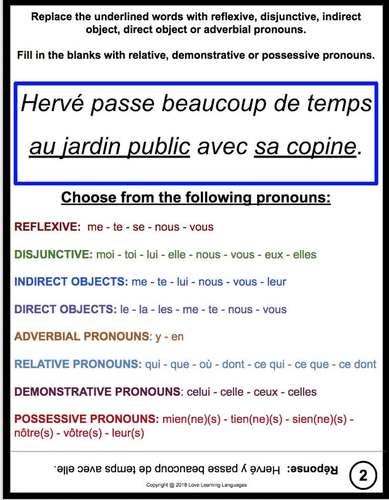 French Advanced Grammar - All Pronouns Challenge Task Cards Activity