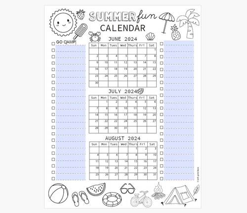 Summer Calendar, Editable Planner, Checklist, To Do, Bucket List, Template
