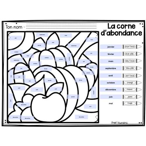 FRENCH WORKSHEETS COLOR BY CODE - Colorie par code - MODIFIABLE - NOVEMBRE