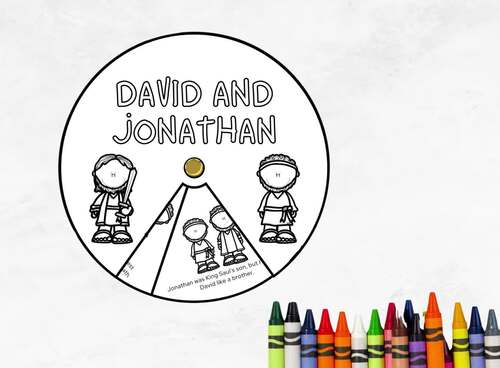 David and Jonathan, Bible Spinning Wheel, Sunday School Coloring Craft
