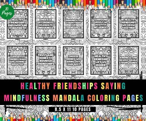Healthy Friendships Saying, Mandala Coloring Activities 3rd Grade ELA