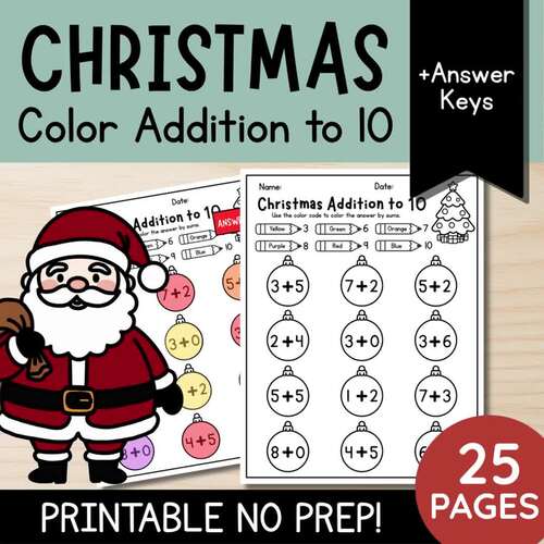 Christmas Day Math: Color Addition To 10 | Kindergarten and First Grade
