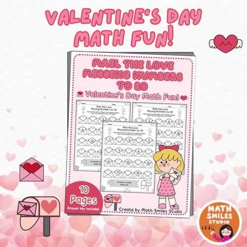 Mail the Love | Missing Numbers to 20 | Valentine Math Worksheets ...