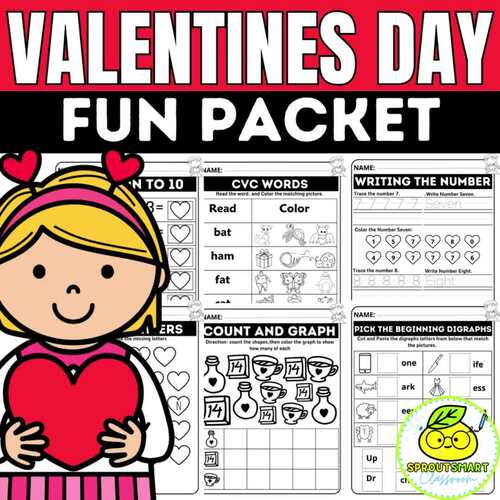 Valentines Day Fun Busy Work Packet 1st grade Morning Worksheets