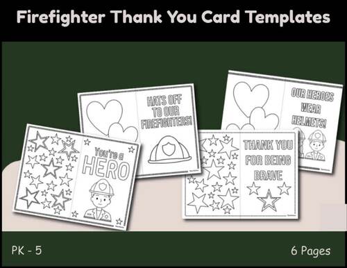 Firefighter Thank You Card Templates by FUN Teaching Garden | TPT