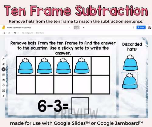 Winter Ten Frame Subtraction Activity with Google Jamboard™ and Google ...