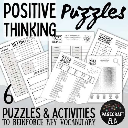 Positive Thinking Language | Puzzles and Activities | Vocabulary and ...