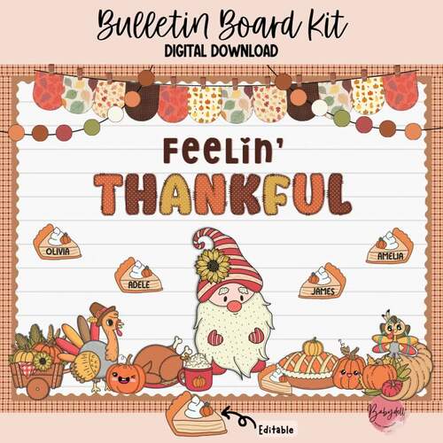 Thanksgiving Gnome Bulletin Board Kit & Door Decor | Editable Fall Craft