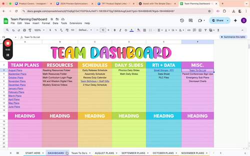 Team Planning Dashboard Google Sheets Teacher planner | TPT
