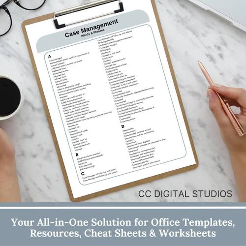 Case Manager Cheat Sheet, Verbiage for Notes and Documentation, Social ...