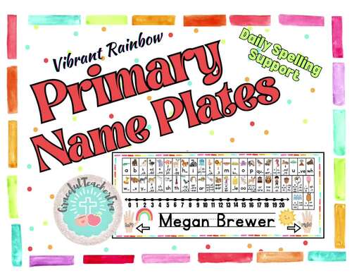 Vibrant Rainbow Primary Name Plate / Tag PHONICS support, Number Line ...