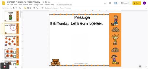 October Kindergarten Daily Digital Phonics Fun Activities For GOOGLE SLIDES
