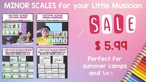 PIANO 1 Octave MINOR Scale BUNDLE with Activity Cards & Worksheets