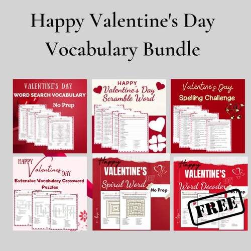 Valentines Day Vocabulary and Spelling Bundle + Free Bonus Gift No Prep