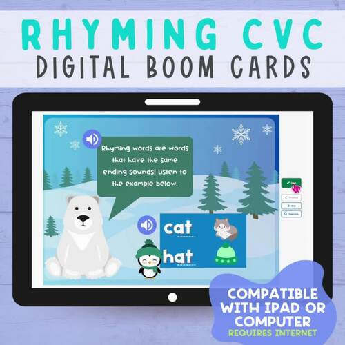 Rhyming Words ☆ Winter Theme ☆ CVC short vowel ☆ V1 limited audio [Boom ...