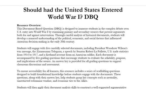 Should had the United States Entered World War I? DBQ by PBL History ...