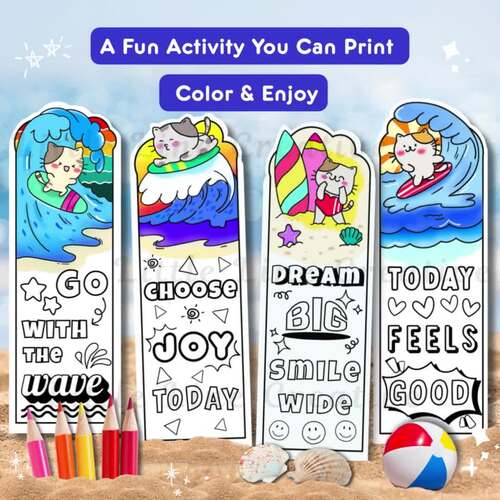 Sea Adventure Cat Bookmarks Coloring Pages with Positive Quotes | K–Grade 3