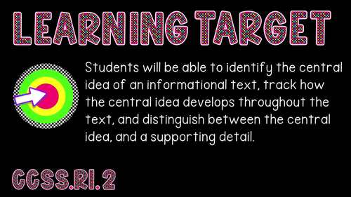 Finding the CENTRAL IDEA of an INFORMATIONAL TEXT-CCSS.RI.2 | TPT