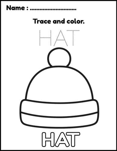 Hat Trace and Color | Winter Fine Motor Preschool Worksheet | Blue and ...