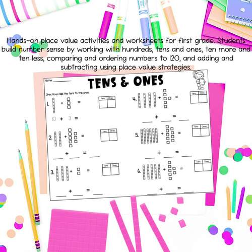 1st Grade Math Place Value Worksheets Ones, Tens Hundreds to 120