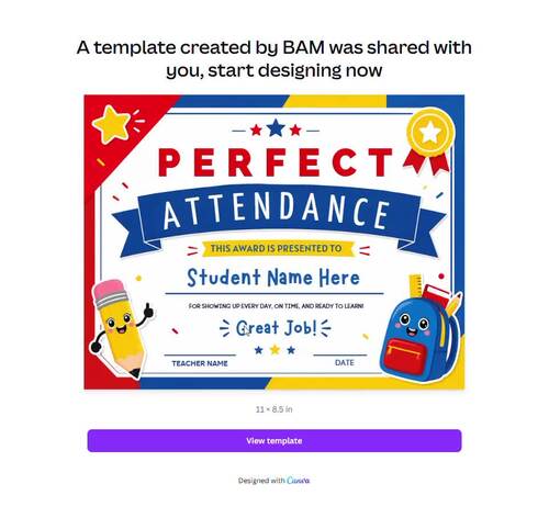 Editable Perfect Attendance Award Certificate | Bright Classroom Award ...