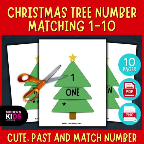Christmas Tree Number Matching 1-10 | Autism Math Worksheets | TPT