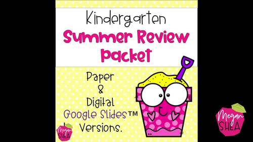 Kindergarten Summer Review Packet Digital Google Slides and Printable