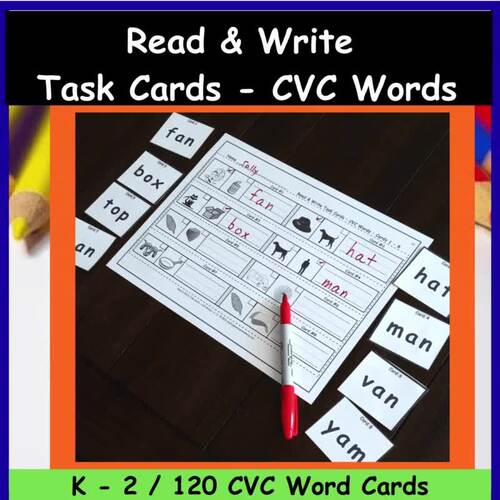 Read & Write Task Cards – CVC Words – K – 2 by readingwarmupsandmore