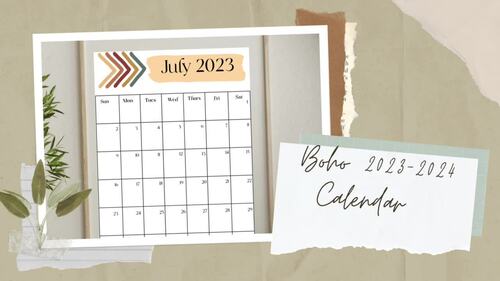 Boho, minimalist Calendar from April 2023- March 2024 by EduTechy