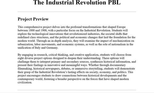 The Industrial Revolution PBL by PBL History & Civics | TPT