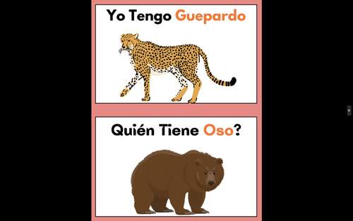 Spanish I Have, who has? Birds, Wild, Farm & Ocean Animals Vocabulary Game