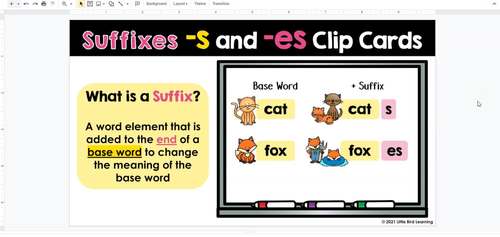 Suffixes -s and -es - Digital Clip Cards | Distance Learning | Google ...