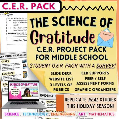 Science of Gratitude Experiment Project Holiday Activity CER Middle ...