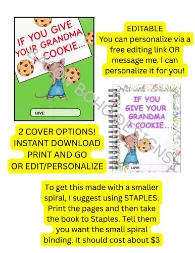 If you give your grandma a cookie, mother's day gift, editable | TPT